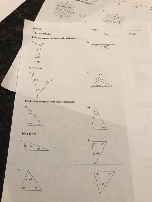 Solved 3.3 -2,5 Name Geometry Classwork 2.3 Find the measure | Chegg.com