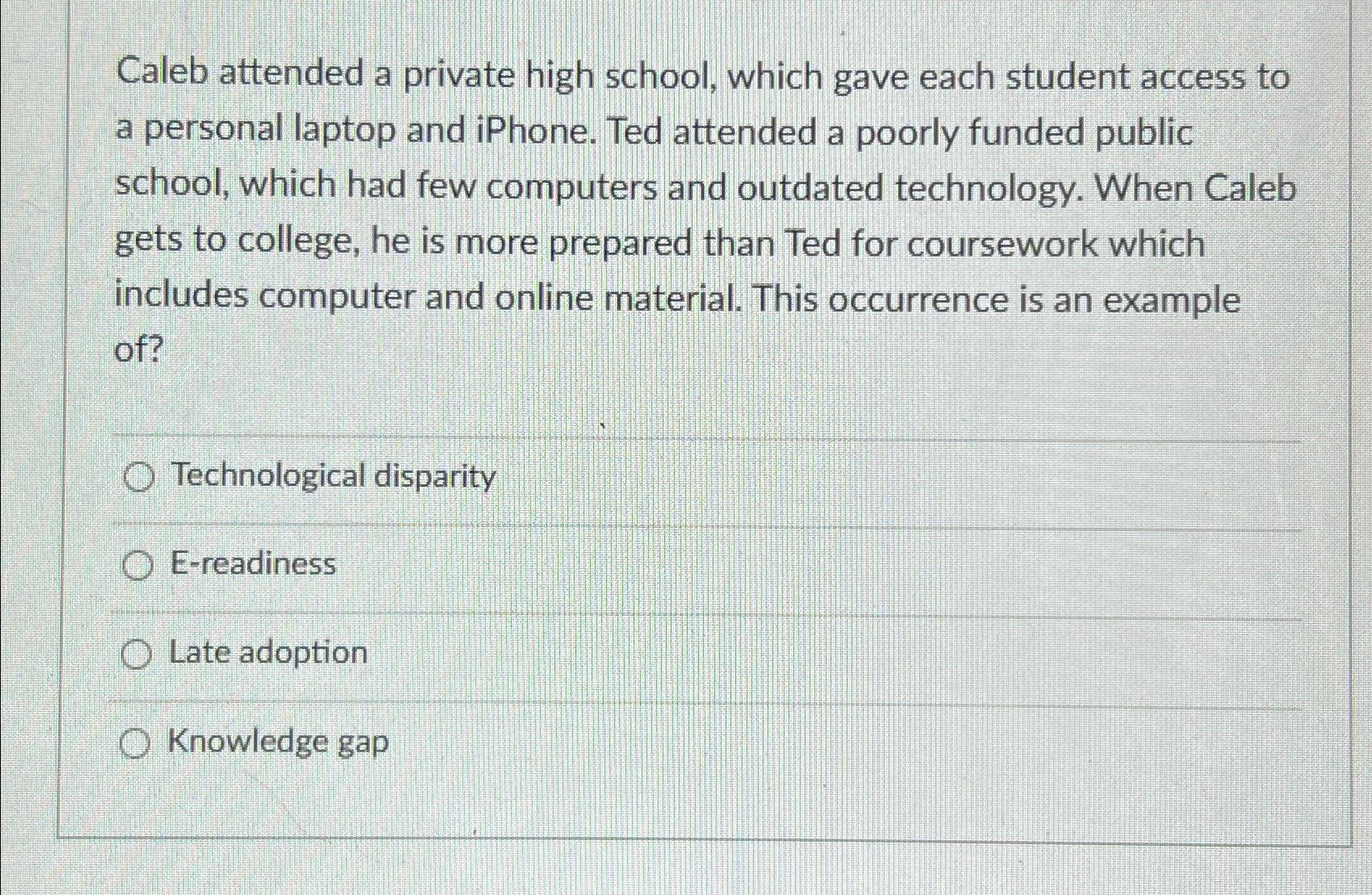 Solved Caleb attended a private high school, which gave each | Chegg.com