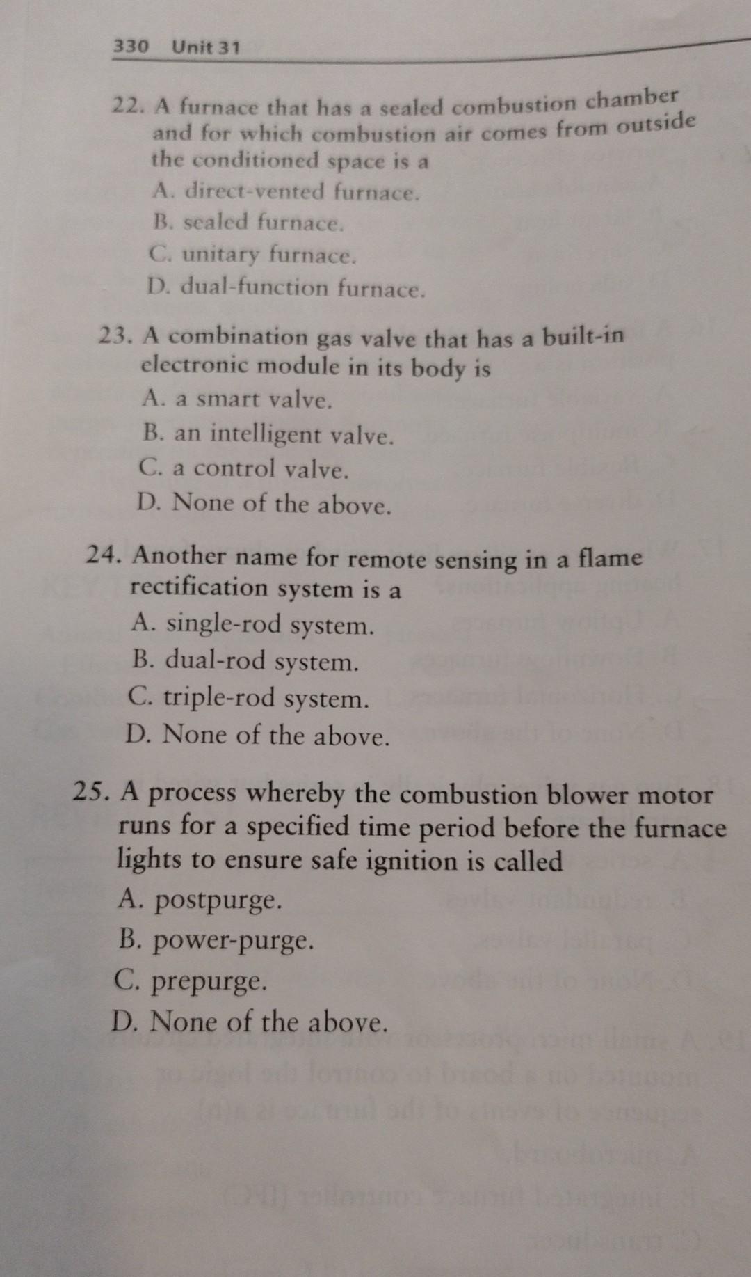 Solved 22. A furnace that has a sealed combustion chamber | Chegg.com