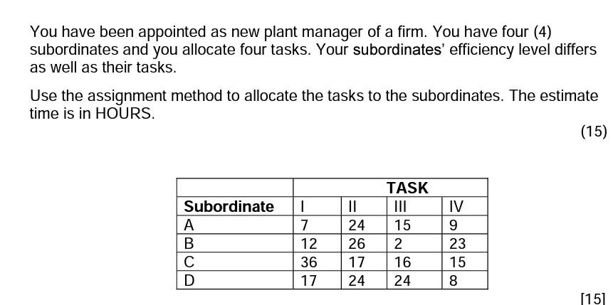 Solved You have been appointed as new plant manager of a | Chegg.com