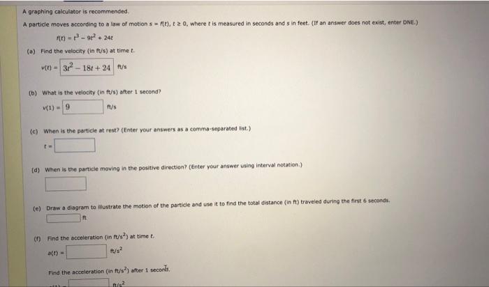 Solved A graphing calculator is recommended. A particle | Chegg.com