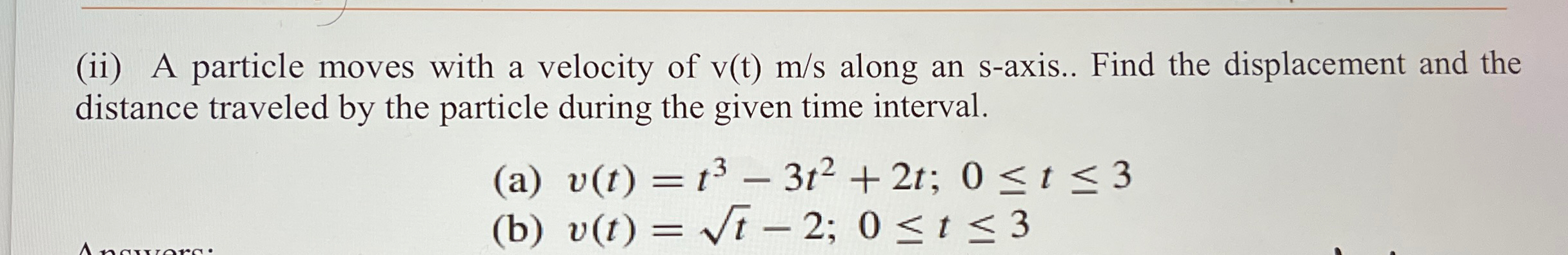 Solved (ii) ﻿A particle moves with a velocity of v(t)ms | Chegg.com