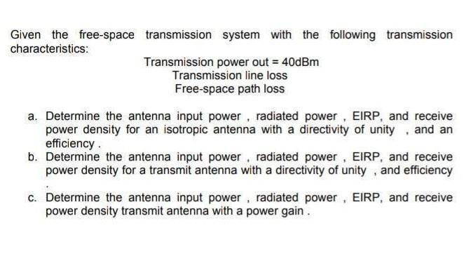 Given the free-space transmission system with the | Chegg.com