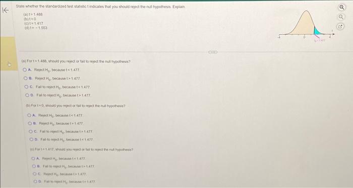 Solved Stale whether the standardared lest statistict ndeses | Chegg.com