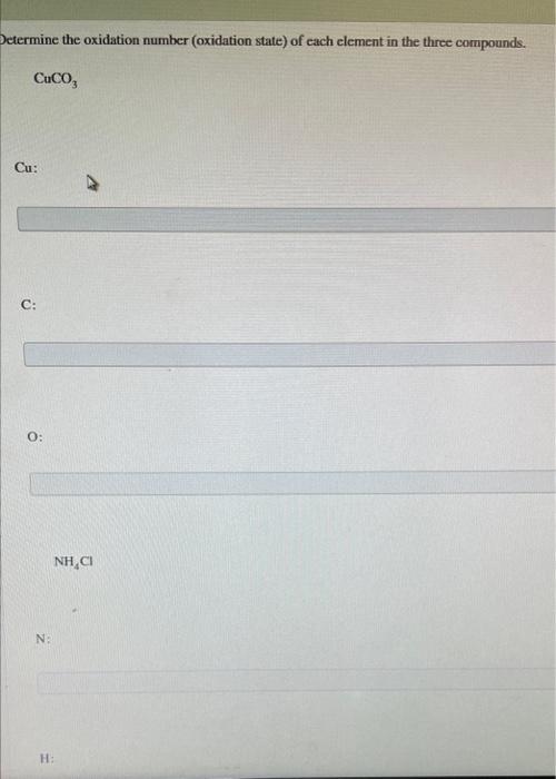 Solved etermine the oxidation number (oxidation state) of | Chegg.com