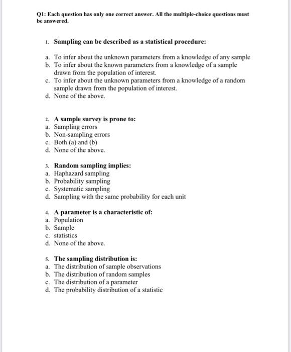 Solved Q1: Each question has only one correct answer. All | Chegg.com
