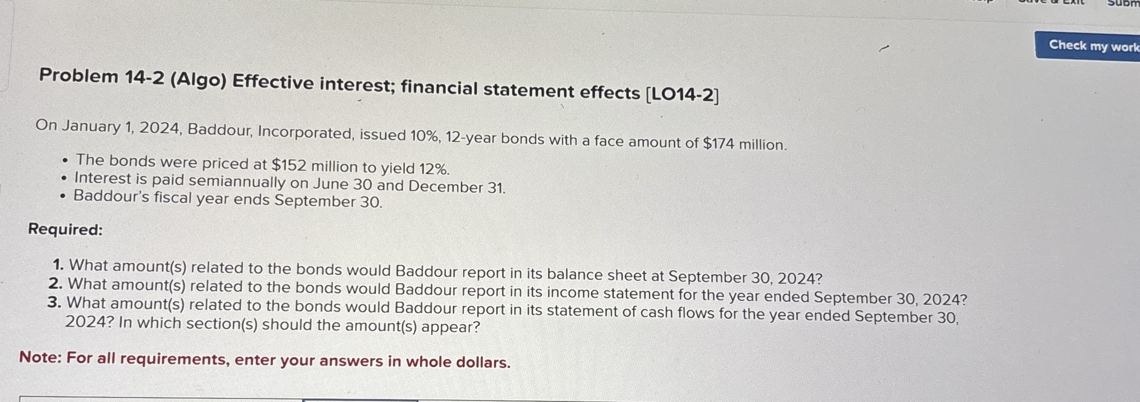 Solved Problem 14-2 (Algo) ﻿Effective interest; financial | Chegg.com