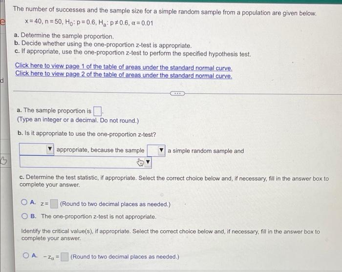 Solved e The number of successes and the sample size for a | Chegg.com