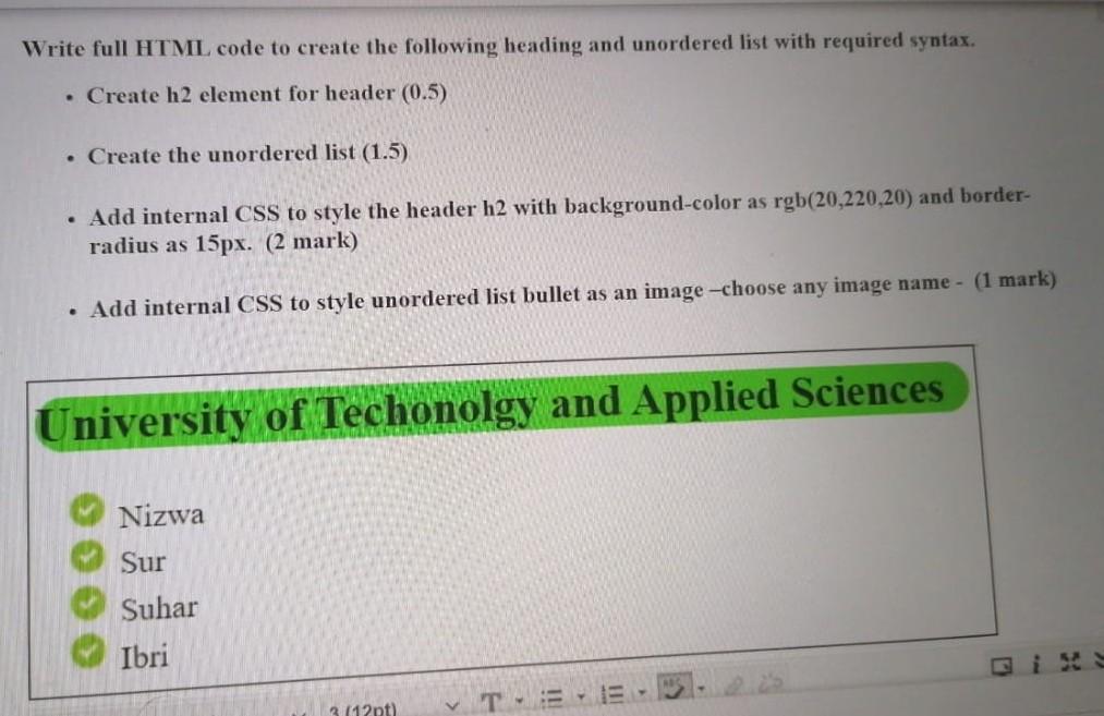 Solved Write full HTML code to create the following heading | Chegg.com