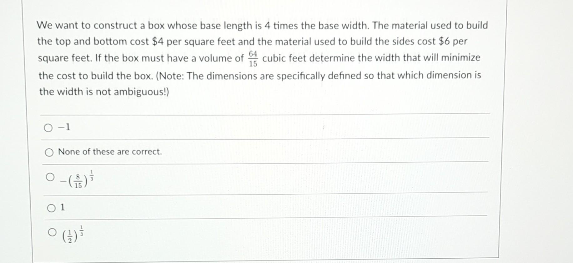 Solved We want to construct a box whose base length is 4 | Chegg.com