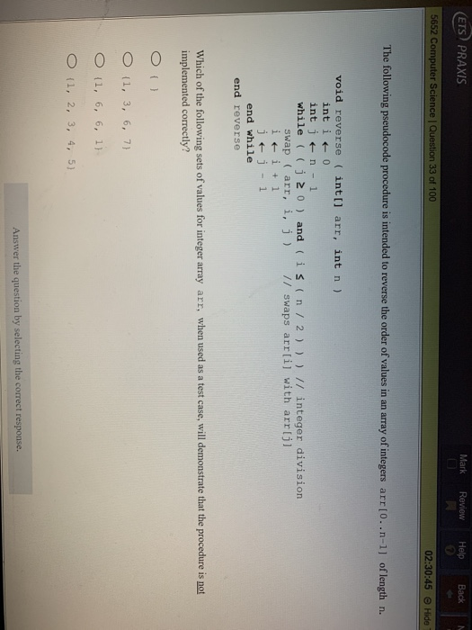 Solved (ETSPRAXIS Mark Review Help Back 5652 Computer | Chegg.com