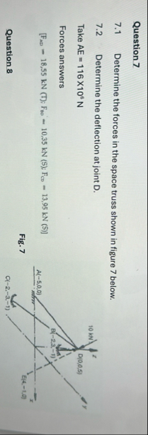 Question 77.1 ﻿Determine the forces in the space | Chegg.com
