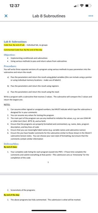 12:37 х Lab 8 Subroutines 000 Lab 8: Subroutines Code | Chegg.com