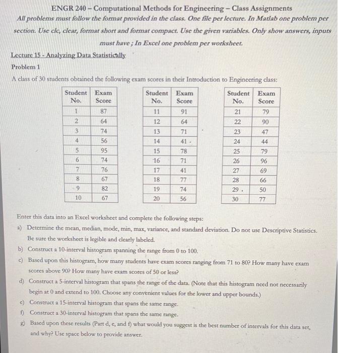 Solved ENGR 240 - Computational Methods for Engineering - | Chegg.com