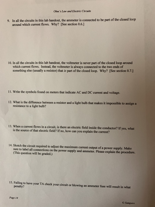 Solved Ohm's Law and Electric Circuits Pre-Lab Questions | Chegg.com