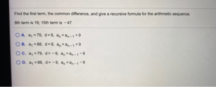 Solved Find the first term, the common difference, and give | Chegg.com