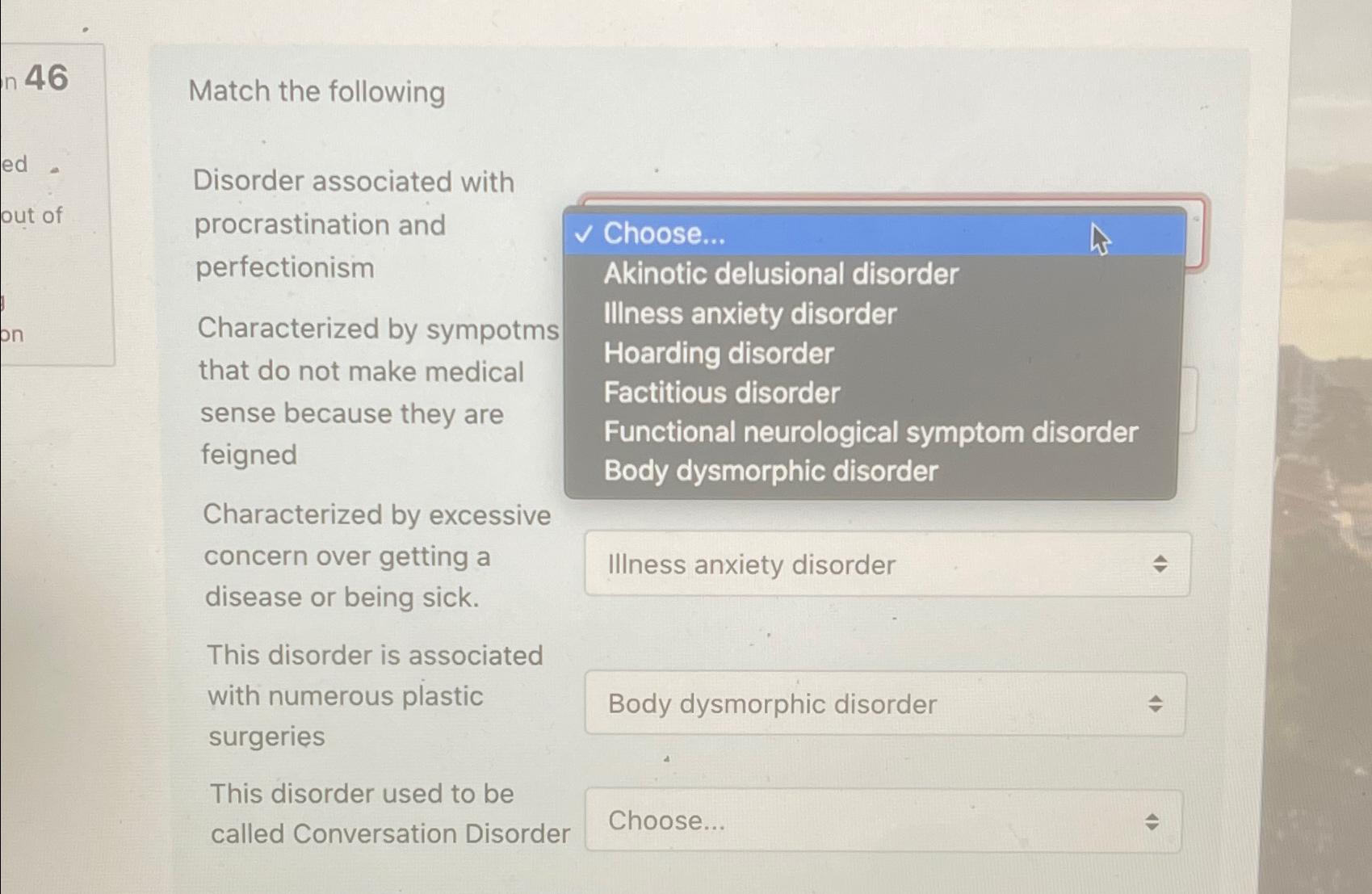 Match the followingDisorder associated with | Chegg.com