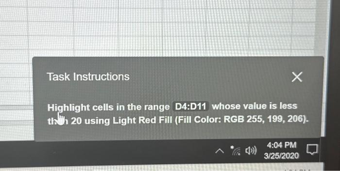 Task Instructions X Highlight cells in the range | Chegg.com