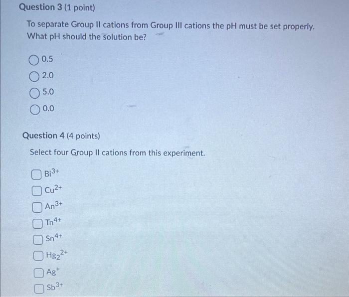 Solved To separate Group II cations from Group III cations | Chegg.com
