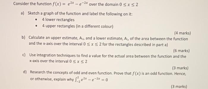 Solved Consider the function f(x)=e2x−e−2x over the domain | Chegg.com