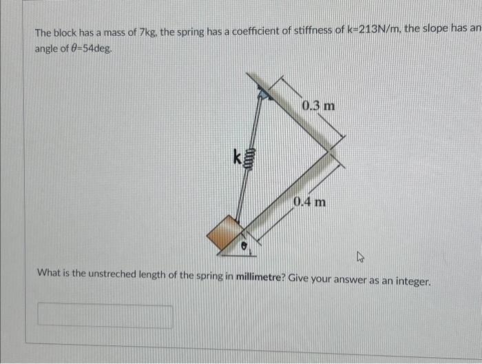 Solved The block has a mass of 7 kg, the spring has a | Chegg.com