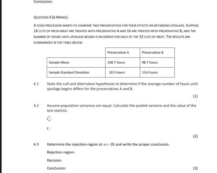 Solved QUESTION 4 [6 MARKS] A FOOD PROCESSOR WANTS TO | Chegg.com