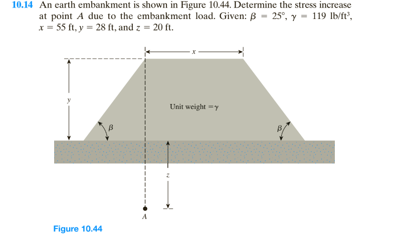 Solved 10.14 ﻿An earth embankment is shown in Figure 10.44. | Chegg.com