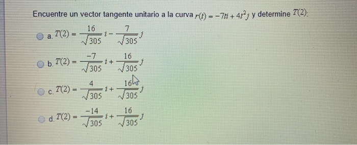 Solved Encuentre un vector tangente unitario a la curva | Chegg.com