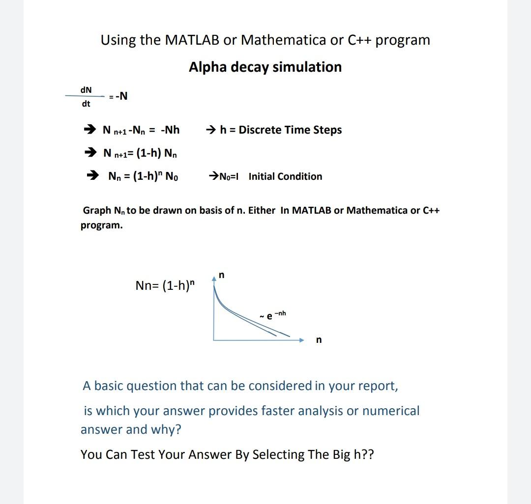 Solved Using the MATLAB or Mathematica or C++ program Alpha | Chegg.com