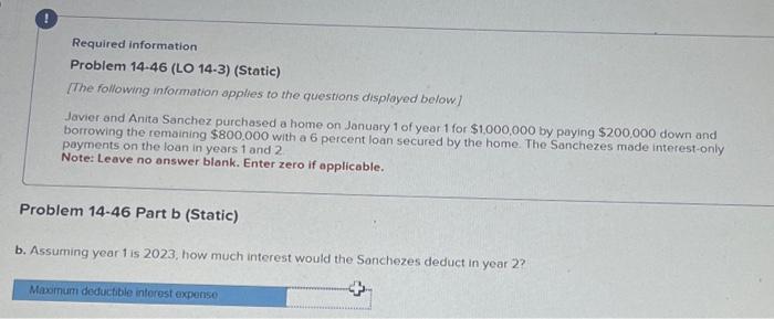 Solved Required information Problem 14-46 (LO 14-3) (Static) | Chegg.com