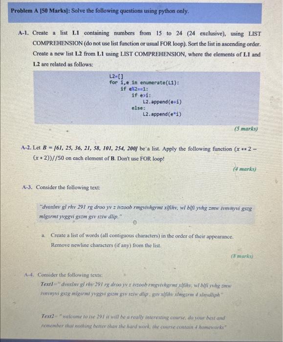 Solved Problem A [50 Marks]: Solve the following questions | Chegg.com