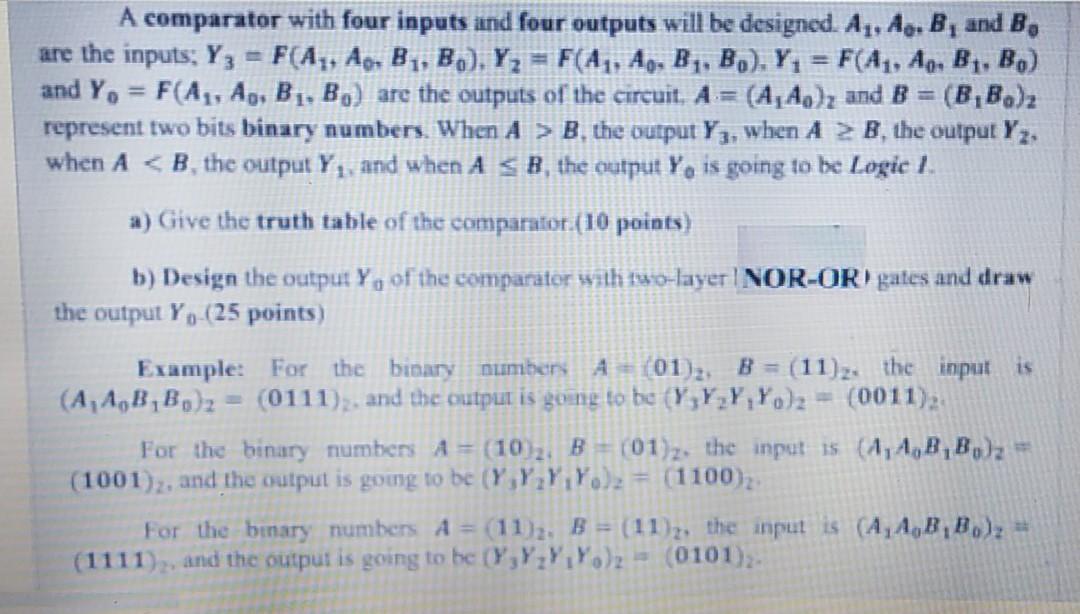 Solved A comparator with four inputs and four outputs will | Chegg.com