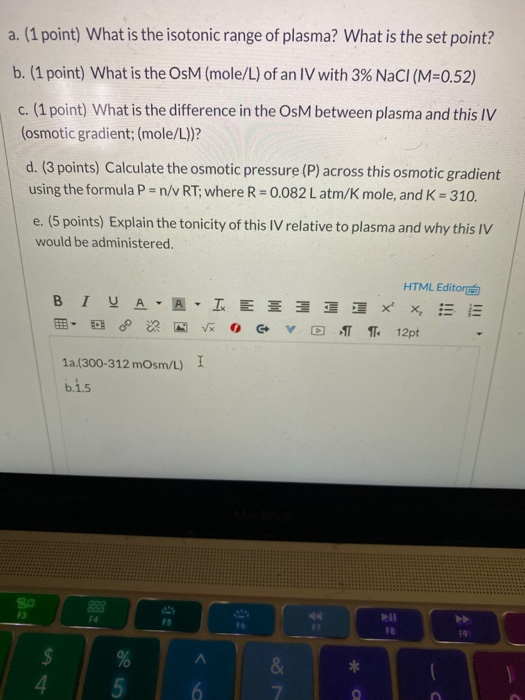 Solved a. (1 point) What is the isotonic range of plasma? | Chegg.com