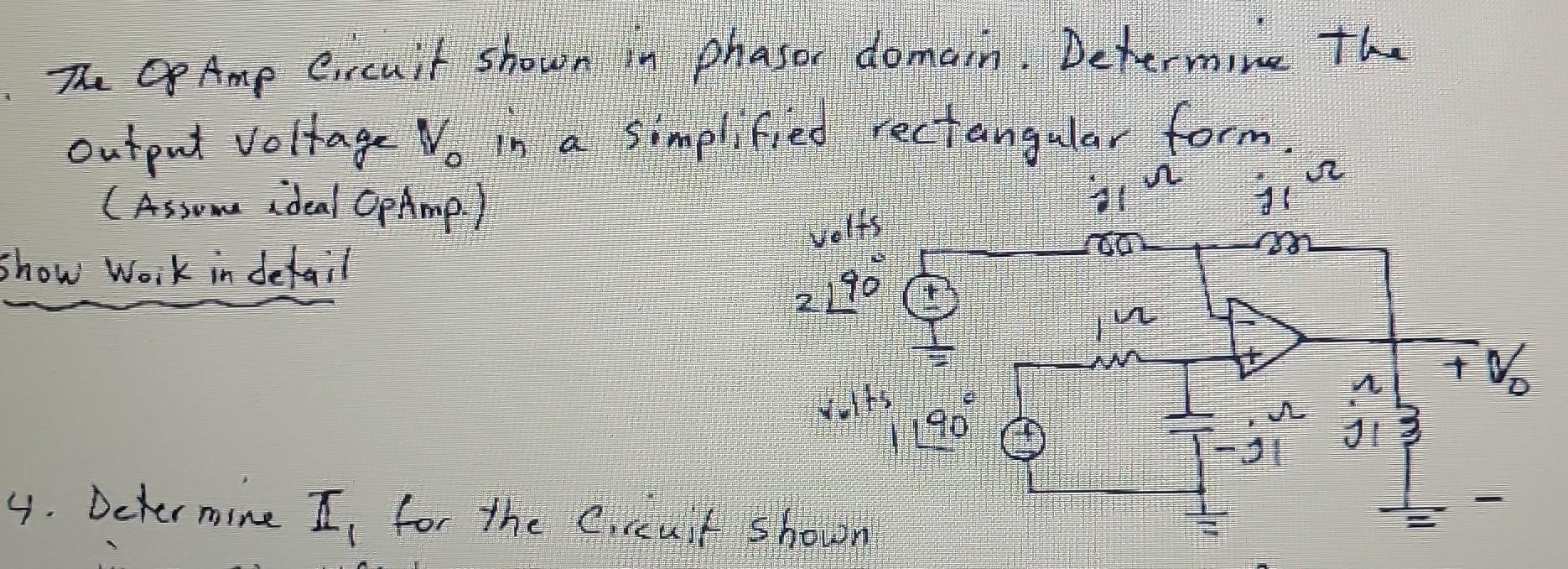 Solved The opAmp Circuit shown in phasor domain. Determine | Chegg.com