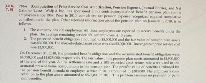 6. P20-6 (Computation of Prior Service Cost | Chegg.com