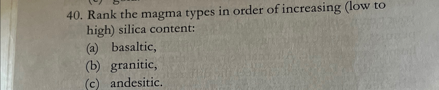 Solved Rank the magma types in order of increasing (low to | Chegg.com