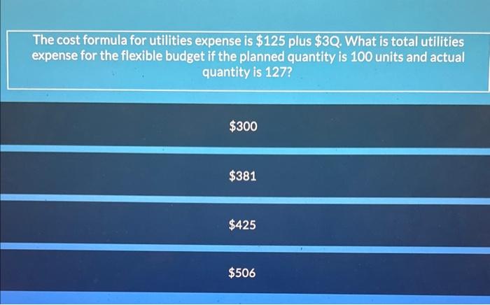 Solved The cost formula for utilities expense is $125 plus | Chegg.com