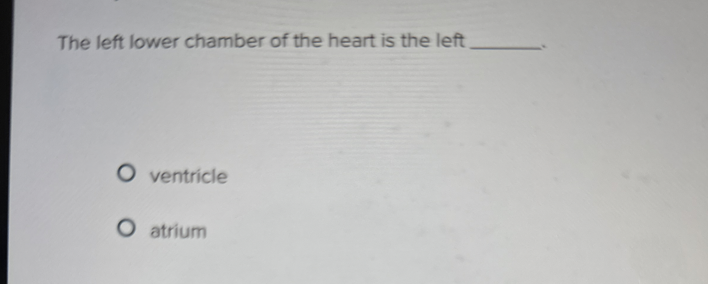 Solved The left lower chamber of the heart is the | Chegg.com