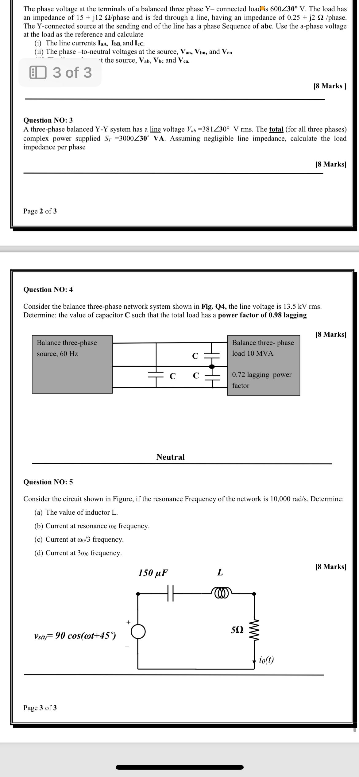 Solved The phase voltage at the terminals of a balanced | Chegg.com