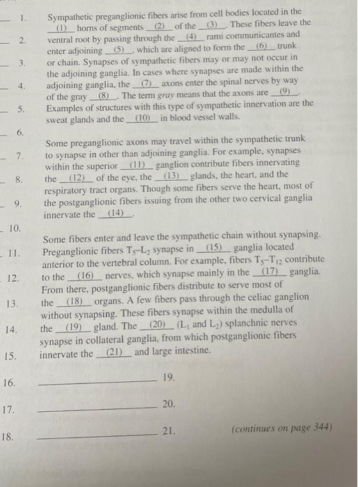 Solved 1. Sympathetic preganglionic fibers arise from cell | Chegg.com