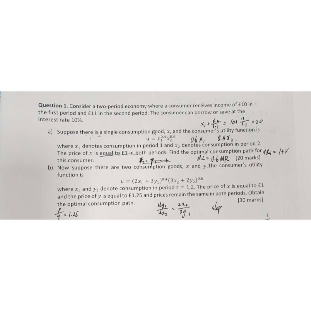 Solved Consider a two-period economy where a consumer | Chegg.com