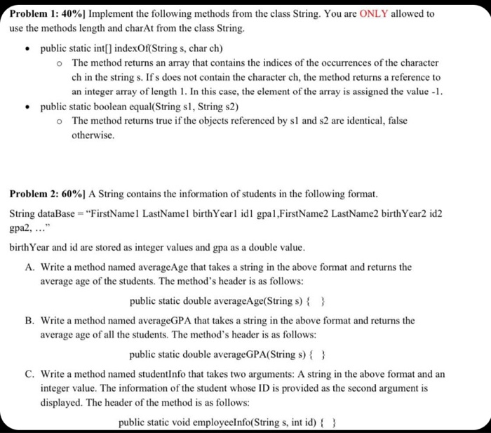 Solved Problem 1: 40%) Implement the following methods from | Chegg.com