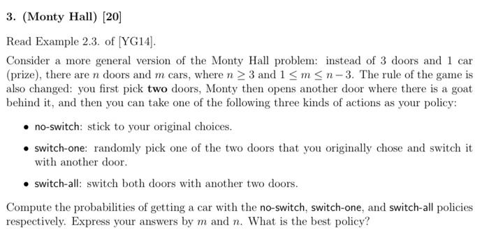 3. (Monty Hall) [20] Read Example 2.3. of [YG14]. | Chegg.com
