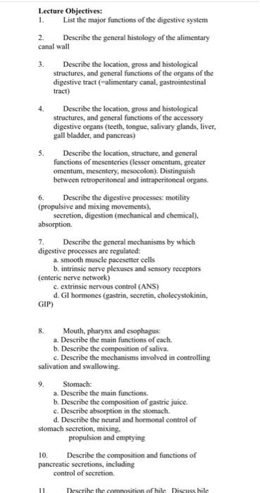 Solved Lecture Objectives: 1. List the major functions of | Chegg.com