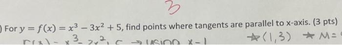 Solved For y=f(x)=x3−3x2+5, find points where tangents are | Chegg.com