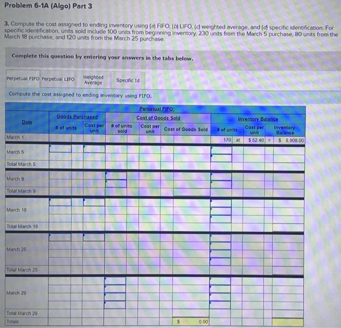 Solved Required information Problem 6-1A (Algo) Periodic: | Chegg.com