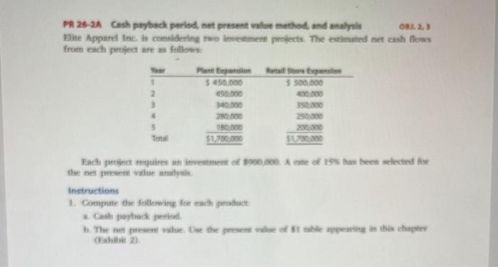 Solved PR 26-1A Average rate of return method, net present | Chegg.com