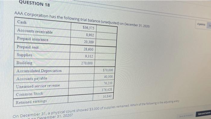 Solved QUESTION 18 point AAA Corporation has the following | Chegg.com