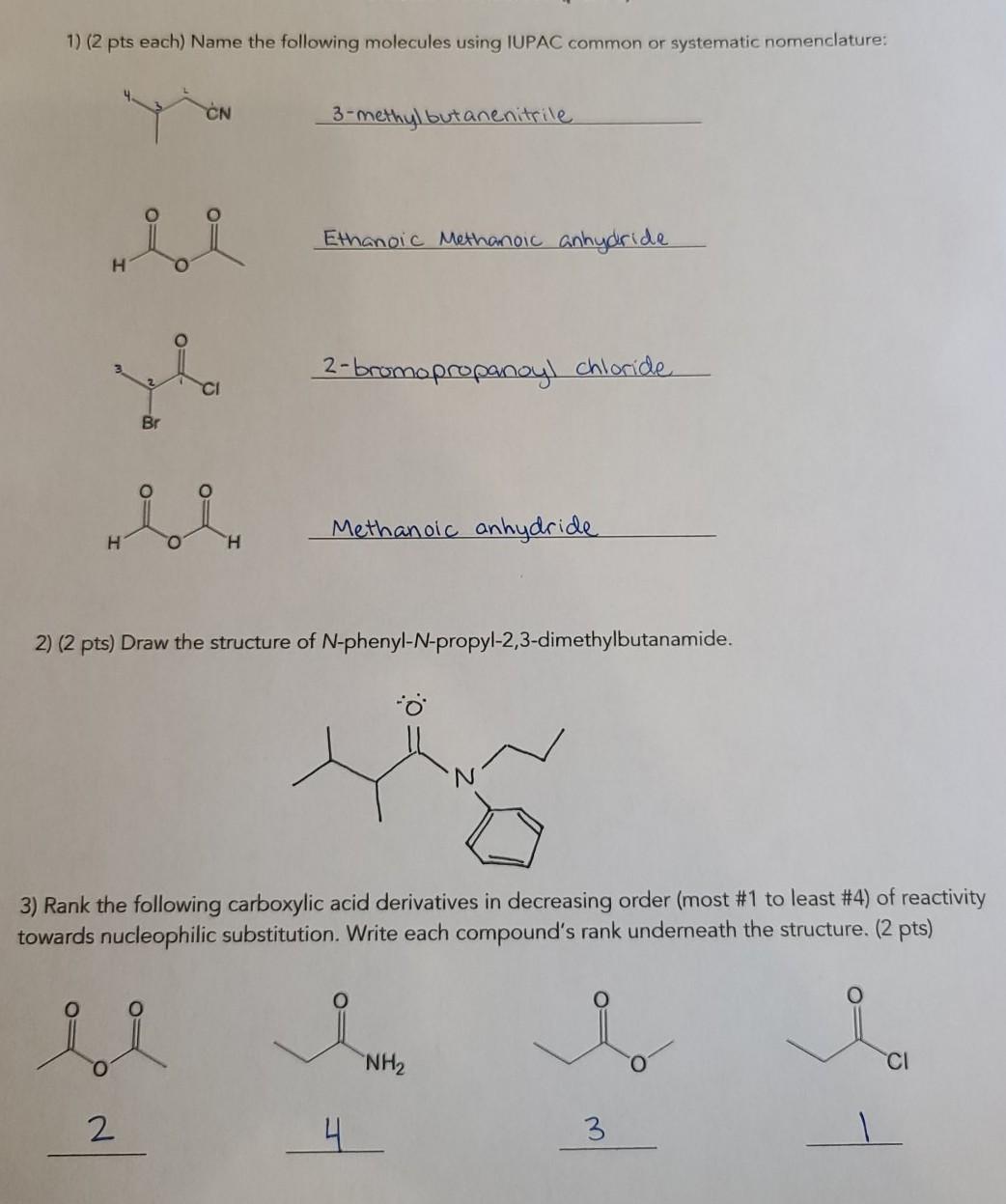 Solved 1) (2 pts each) Name the following molecules using | Chegg.com