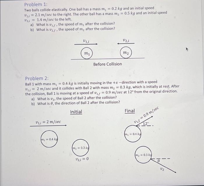 Solved Problem 1: Two balls collide elastically. One ball | Chegg.com